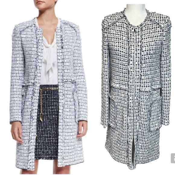 St. John | Jackets & Coats | St John Jewel Neck Tweed Knit Topper Coat ...